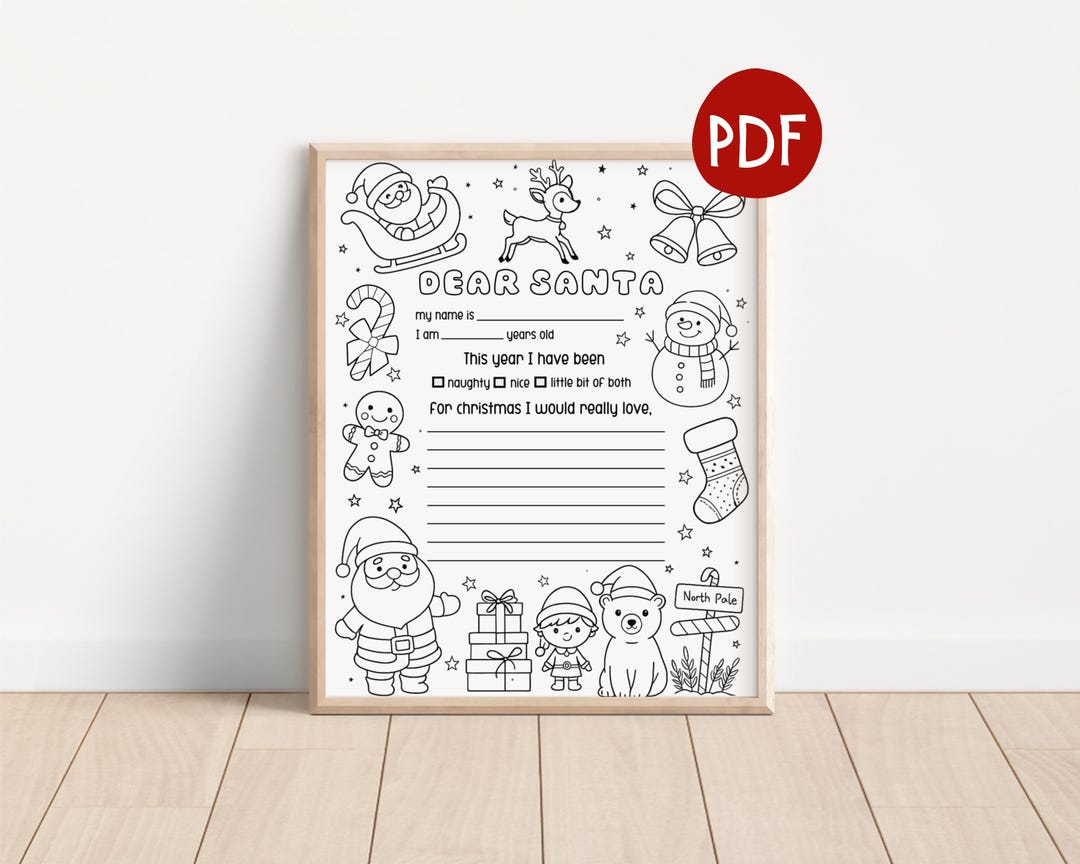 Dear Santa Printable Coloring Sheet, Letter to Santa Coloring Page ...