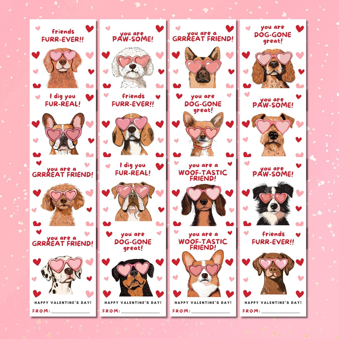 Dog Valentine's Day Cards, Puppy Valentines Cards, Printable Classroom ...