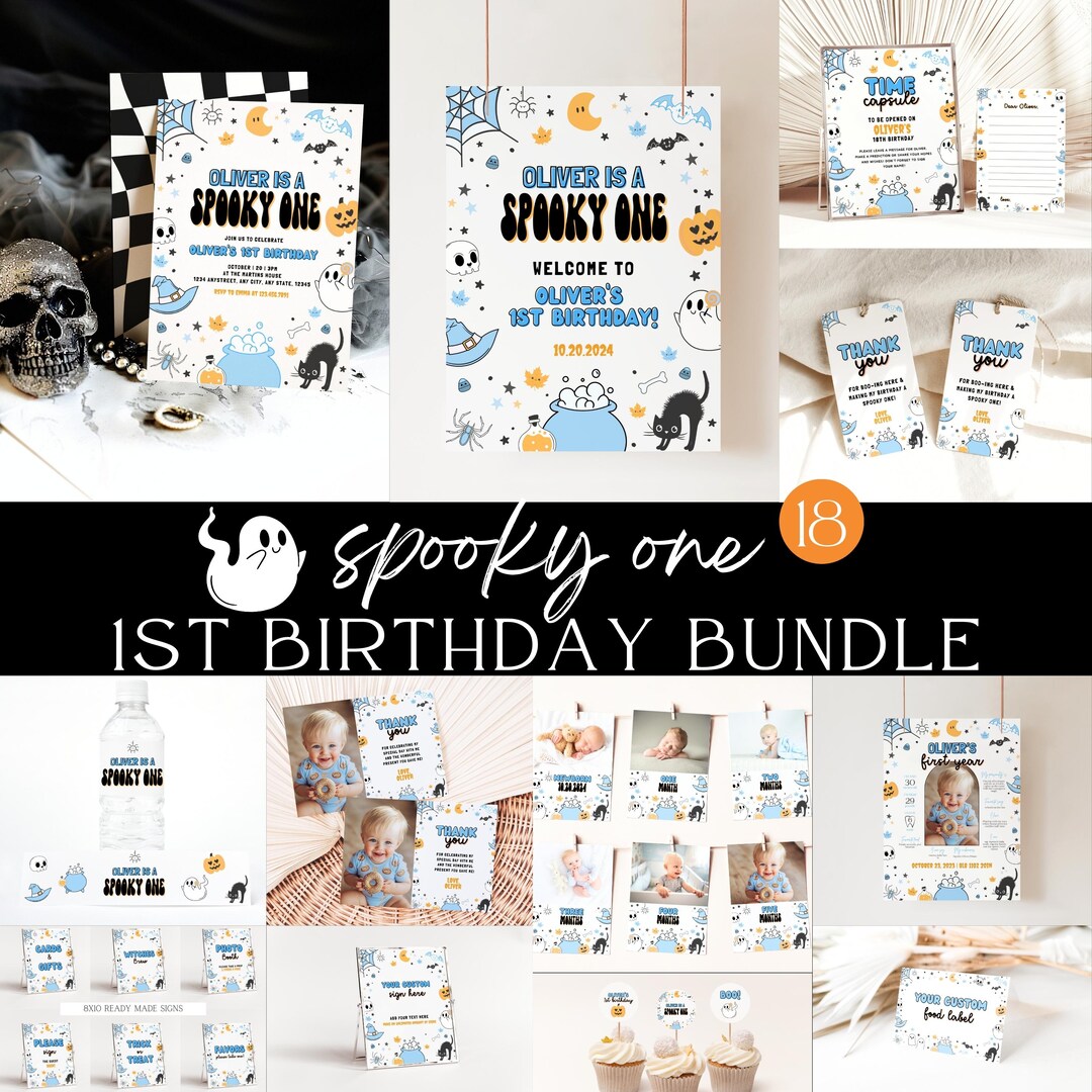 Spooky One Birthday Invitation Bundle, Spooky One Birthday Bundle ...