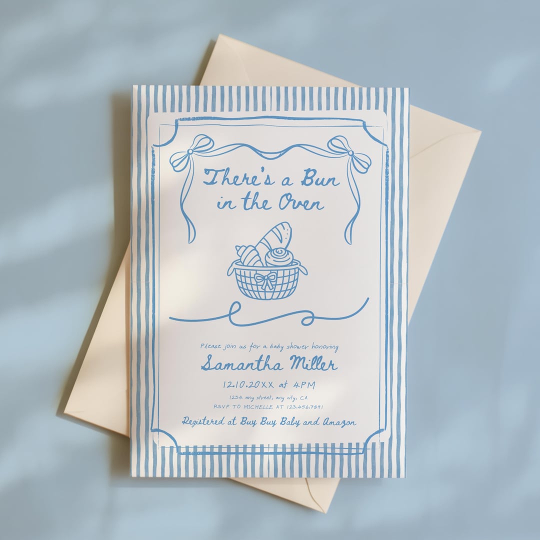 Bun in the Oven Baby Shower Invitation, Editable Hand Drawn Invite ...