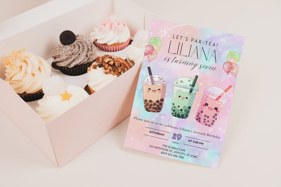 Boba Tea Birthday Invitation Boba Par-tea Birthday - Etsy