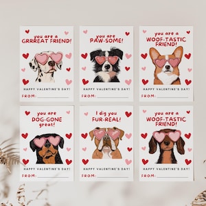 Dog Valentine's Day Cards, Puppy Valentines Cards, Printable Classroom ...