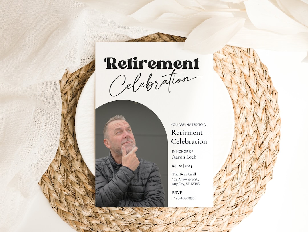 EDITABLE Retirement Party Invitation, Photo Minimalist Retirement ...