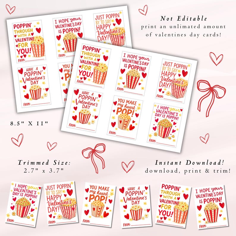 Popcorn Valentine's Day Cards for Kids, Kids Valentine Cards, Poppin ...