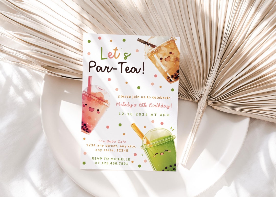 Boba Tea Birthday Invitation, Boba Par-tea Birthday Invite, Bubble Tea ...