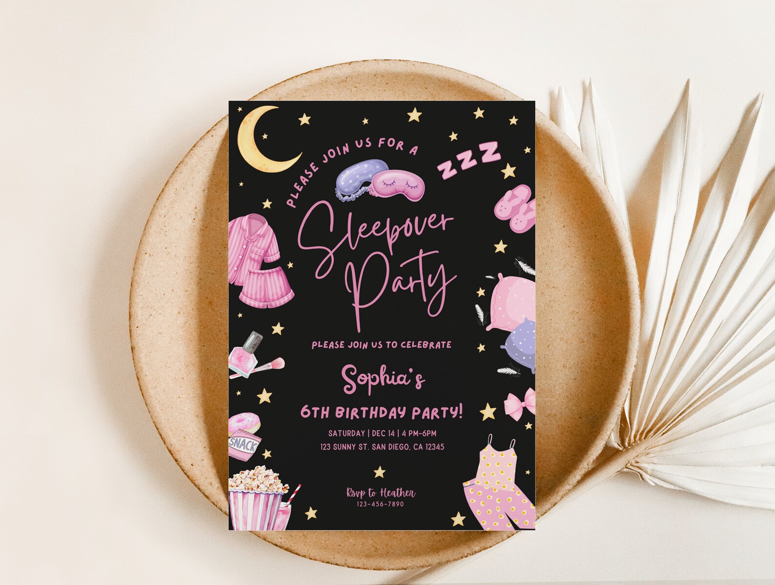 Editable Slumber Party Birthday Invitation, Sleepover Birthday Invite ...