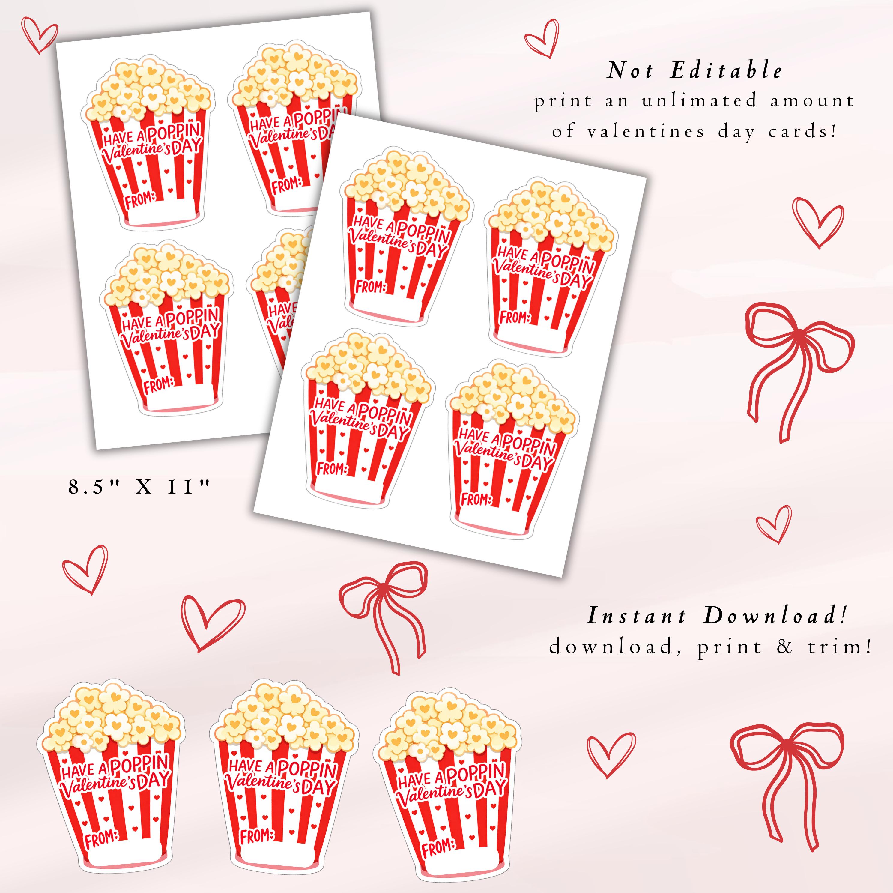 Popcorn Valentine's Day Cards for Kids, Kids Valentine Cards, Poppin ...