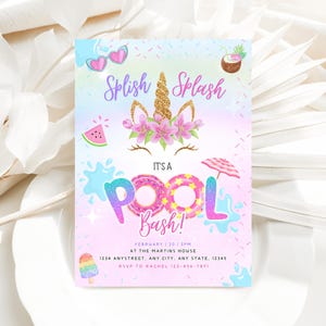 Pool Party Invitation Girl, Pool Party Unicorn Invitation, Digital ...