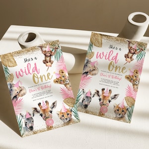 Wild One Birthday Invite, Pink Girl Invite, Safari First Birthday Party ...