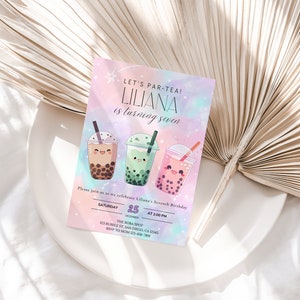 Boba Tea Birthday Invitation, Boba Par-tea Birthday Invitation, Kids ...