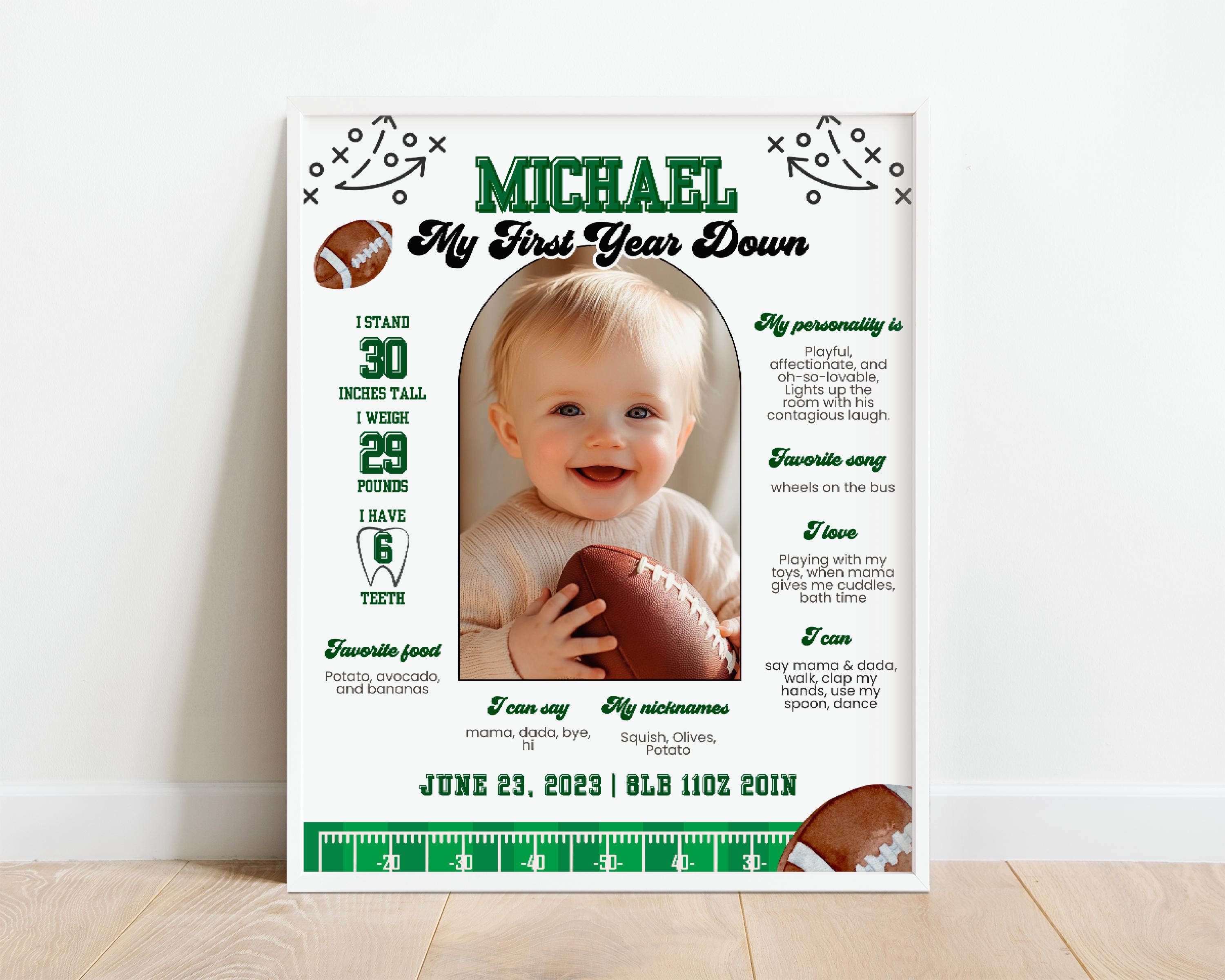 Football Milestone Board, Football 1st Birthday Milestone Poster, 18x24 ...