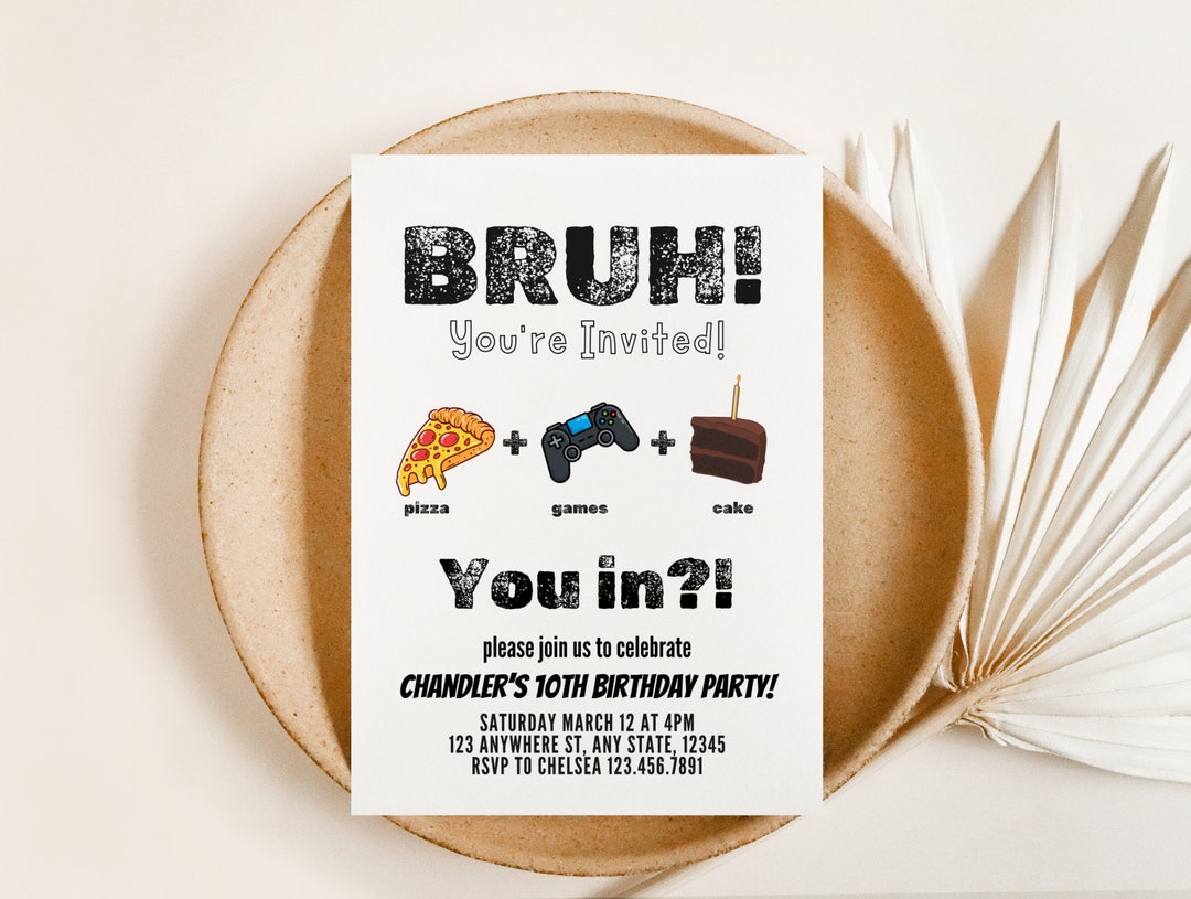 BRUH Birthday Invite, Boy Birthday Editable Invitation Template, Bro ...