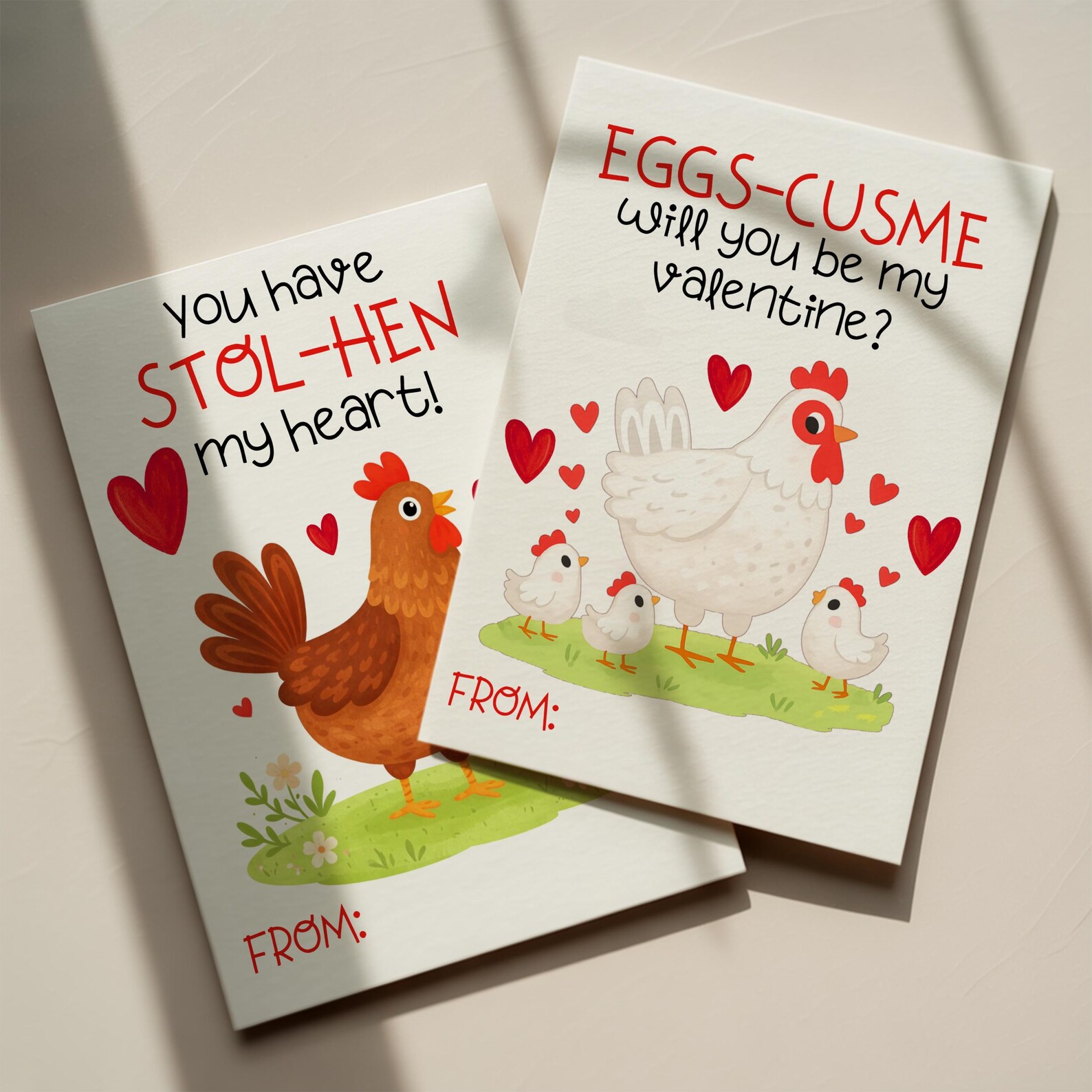 Chicken Valentine's Day Cards, Farm Valentines Cards, Printable ...