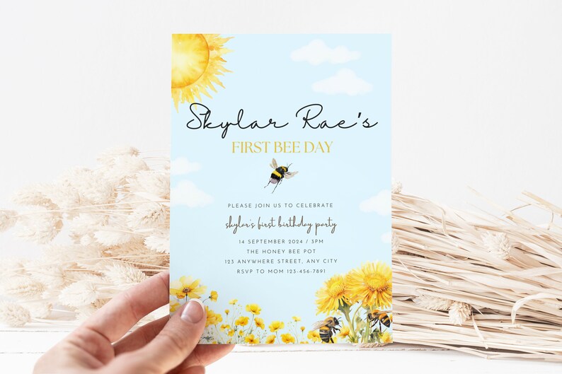 First Bee Day Birthday Invitation, 1st Bee-day Party Invite, First ...