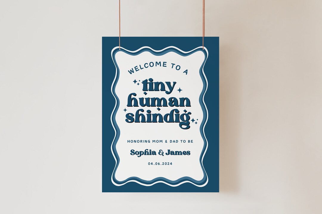 18x24 Tiny Human Shindig Welcome Sign, Minimalist Baby Shower, Boy Baby ...