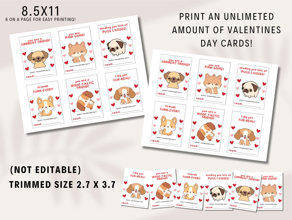Dog Valentine's Day Cards, Puppy Valentines Cards, Printable Classroom ...