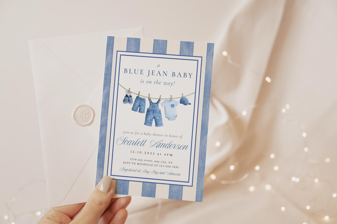 Blue Jean Baby Shower Invite, Denim Baby Shower Invitation, Western ...