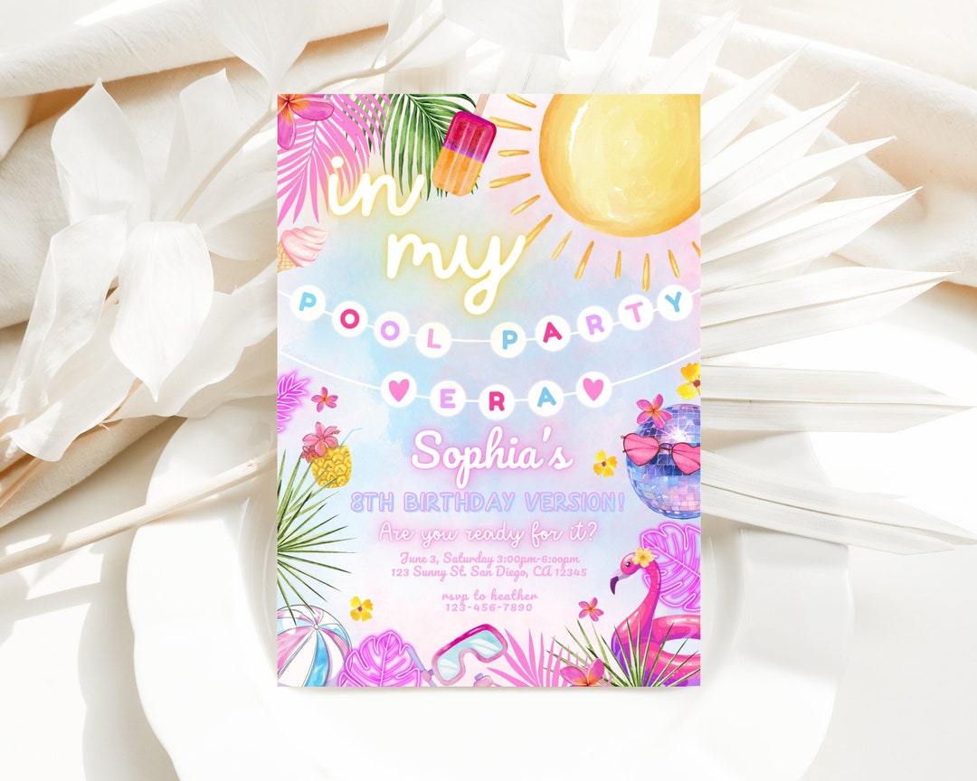 Self Editable Pool Party Invite, in My Pool Party Era, Eras Party ...