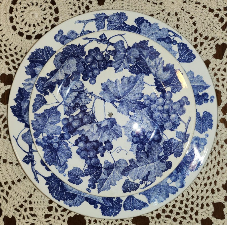 Vintage Crate and Barrel La Primula Blue and White Floral Cake Stand ...