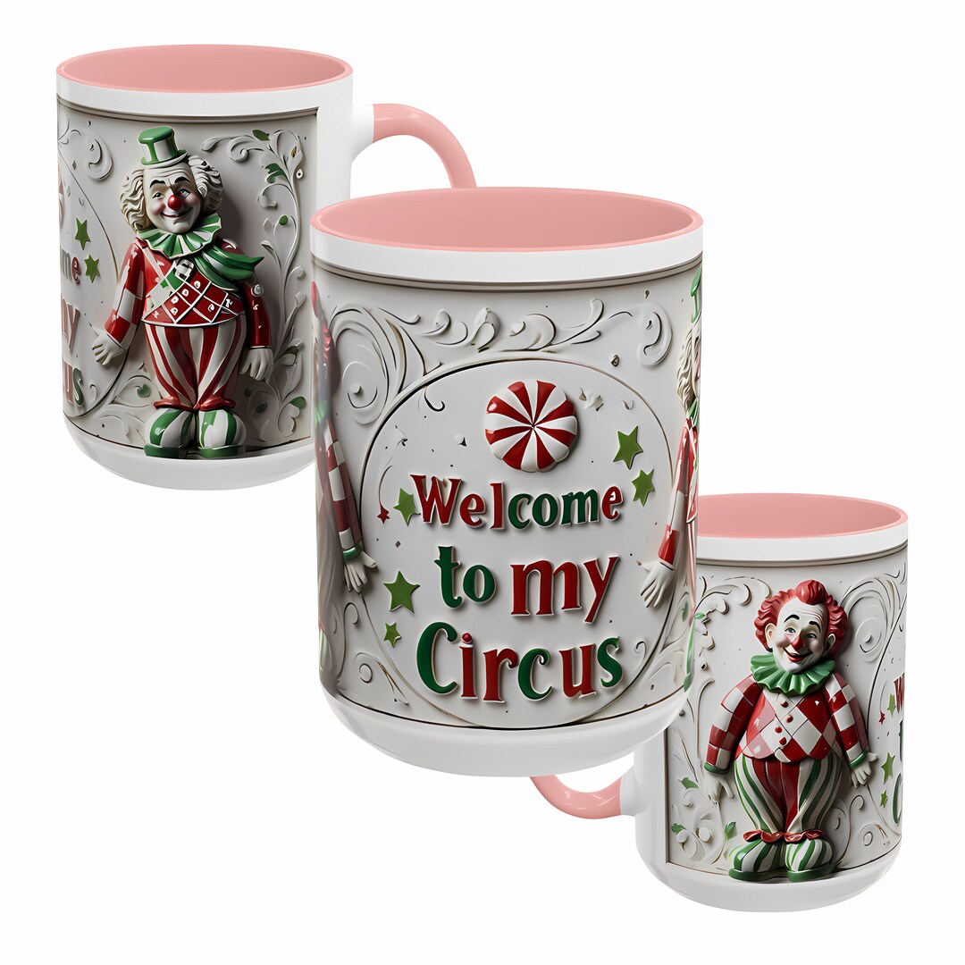 My Circus, Pink Two Tone Mug, Ceramic Clown Mug, Large 15oz, Circus and ...
