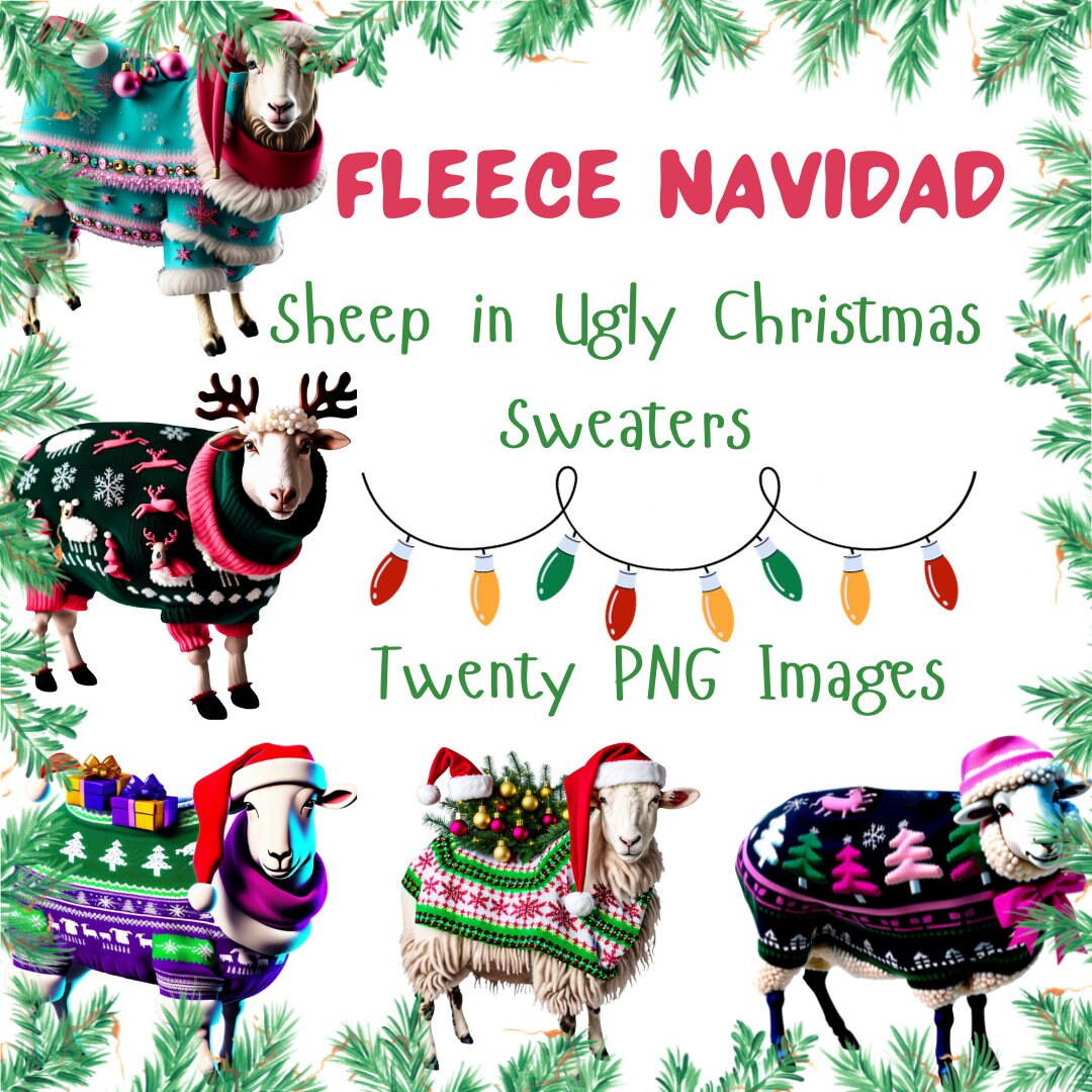 Ugly Christmas Sweaters Clipart Digital PNG Downloads Sheep in Fleece ...