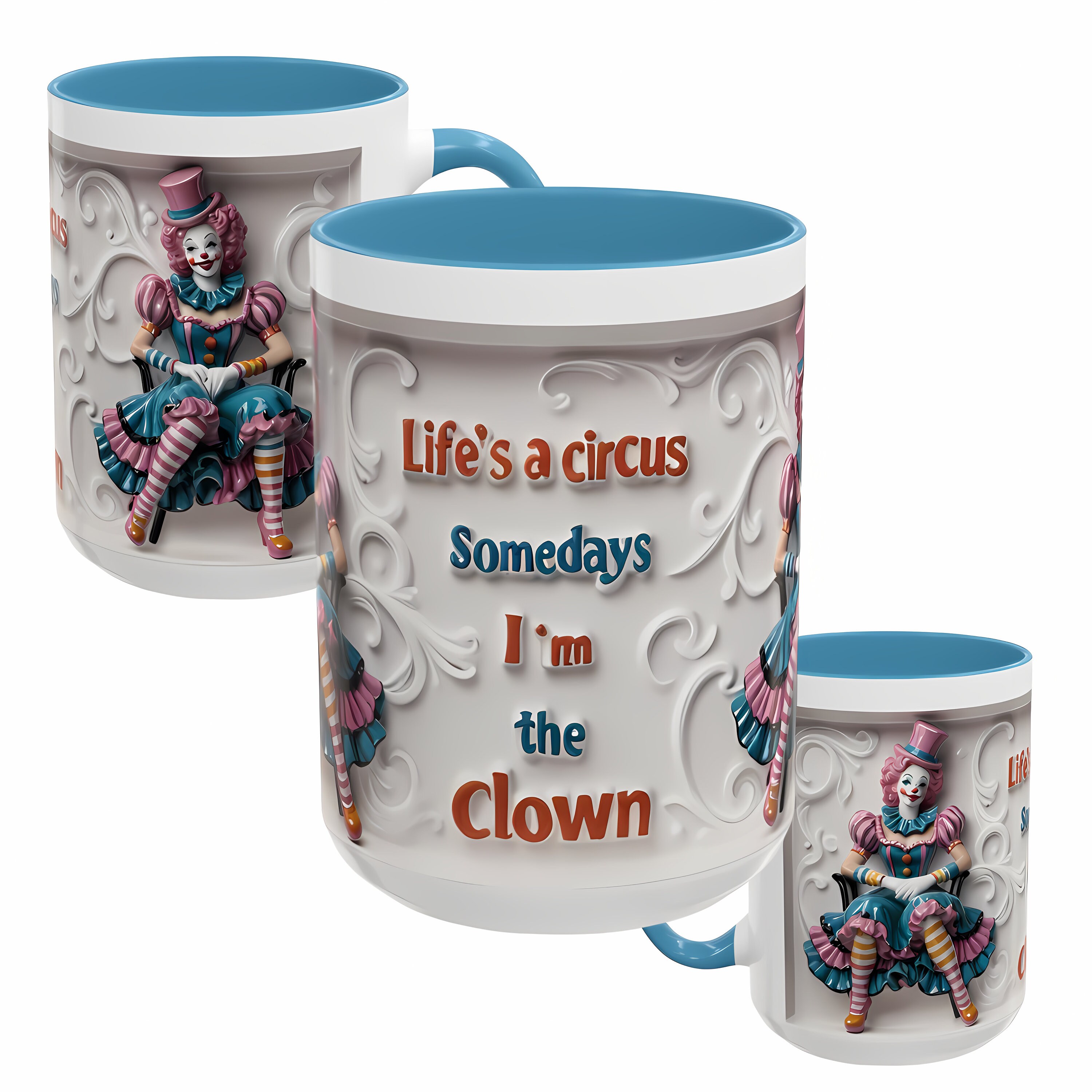 Lady Clown Mug, Circus Clown Mug, Large Two Tone Ceramic Mug, Life is a ...
