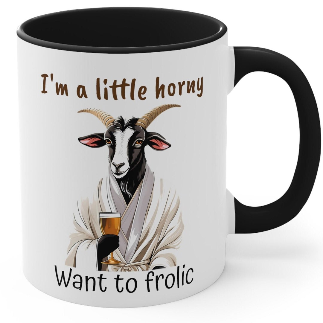 Goat in Robe - Frolic Two-tone Ceramic Coffee Mug - Suave Goat Wearing ...