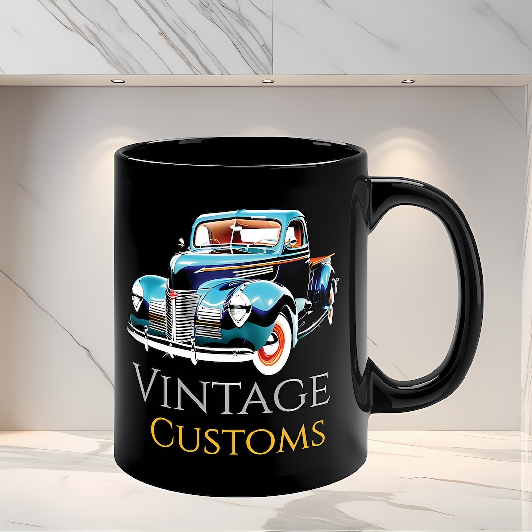 Vintage Customs, Black and Yellow, Ceramic Coffee Mug, Vintage Pickup ...