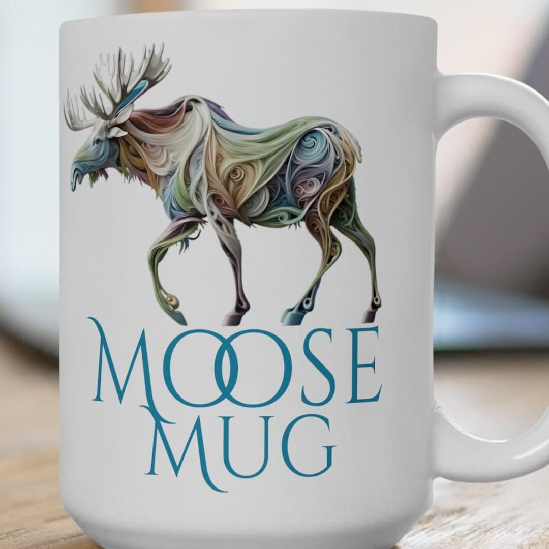 Colorful Unique Moose Large White Ceramic Mug - Vine Inspired Artistic ...