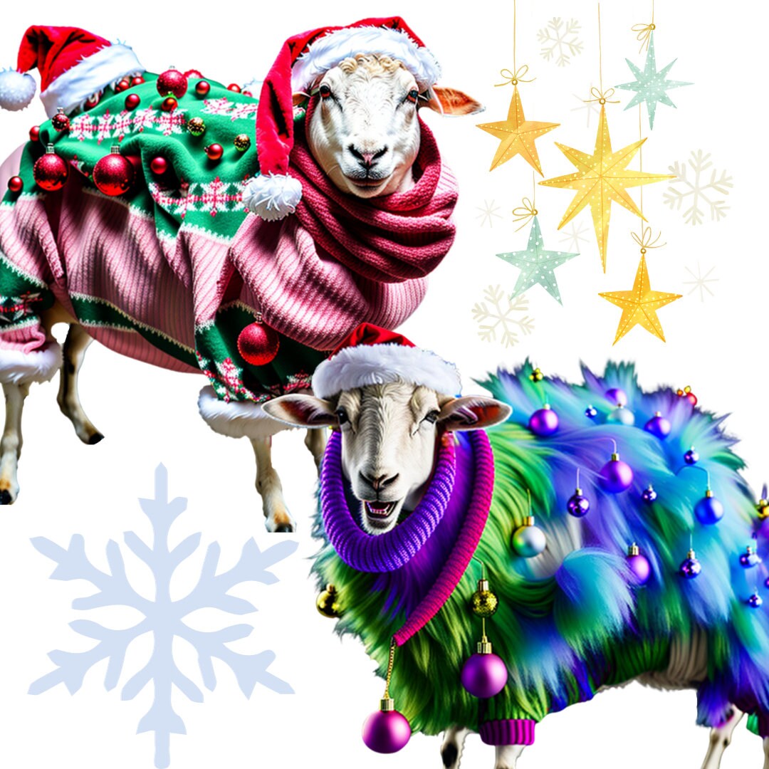 Ugly Christmas Sweaters Clipart Digital PNG Downloads Sheep in Fleece ...