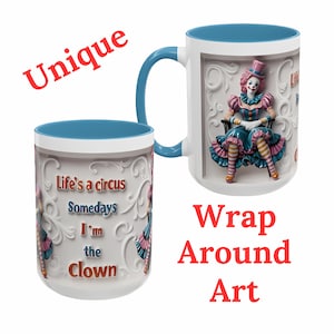 Lady Clown Mug, Circus Clown Mug, Large Two Tone Ceramic Mug, Life is a ...