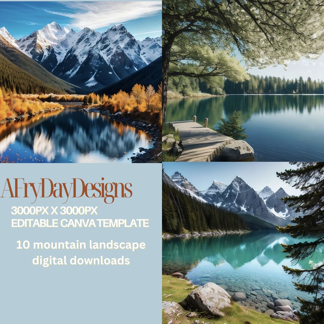10 Mountains and Lake Digital Backdrops 3000px X 3000px, Digital ...