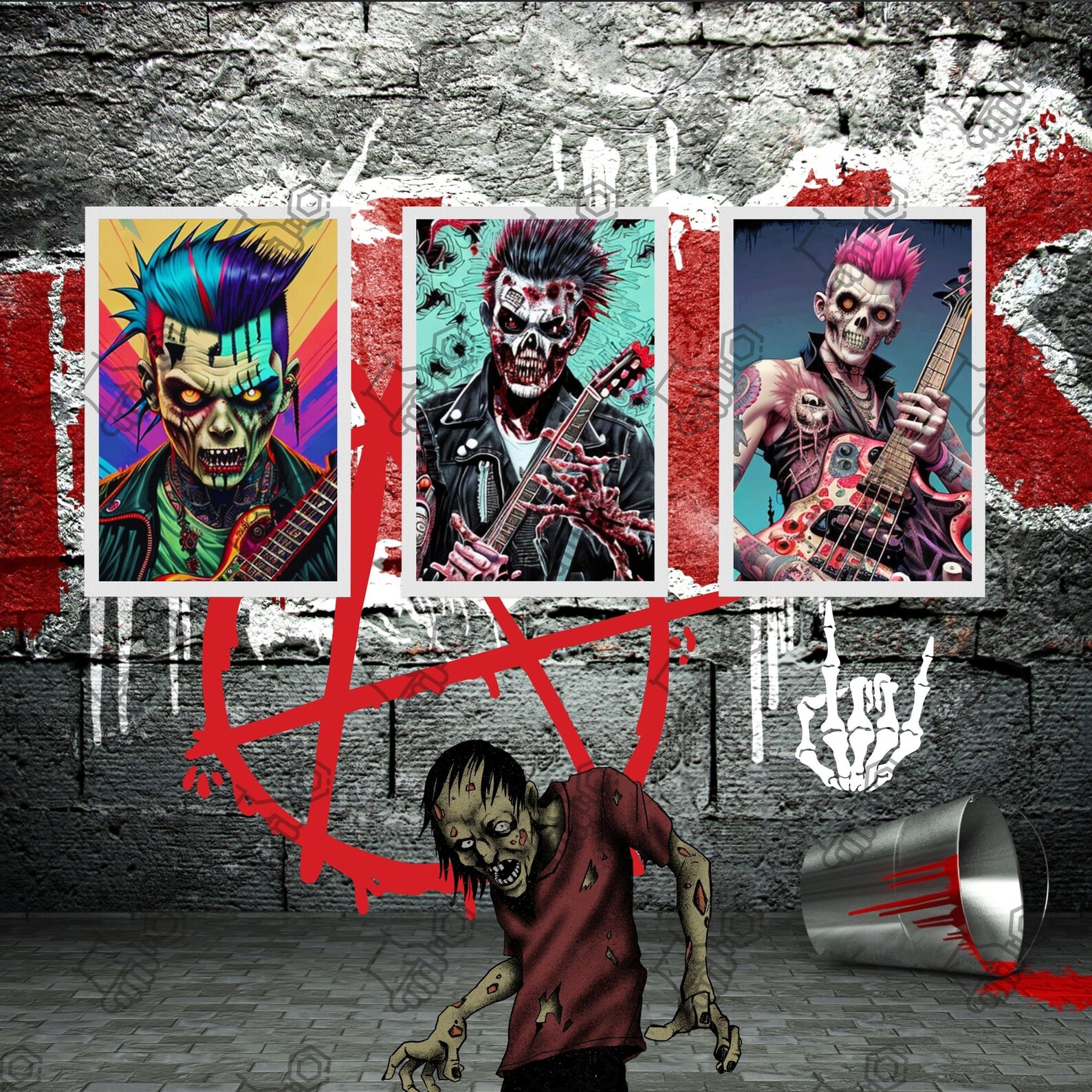 35 Halloween Inspired Punk Rock Zombie Png's, 4k Hi-res 12x12 Canvas ...