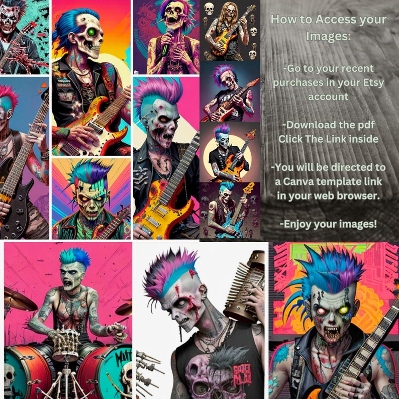 35 Halloween Inspired Punk Rock Zombie Png's, 4k Hi-res 12x12 Canvas ...