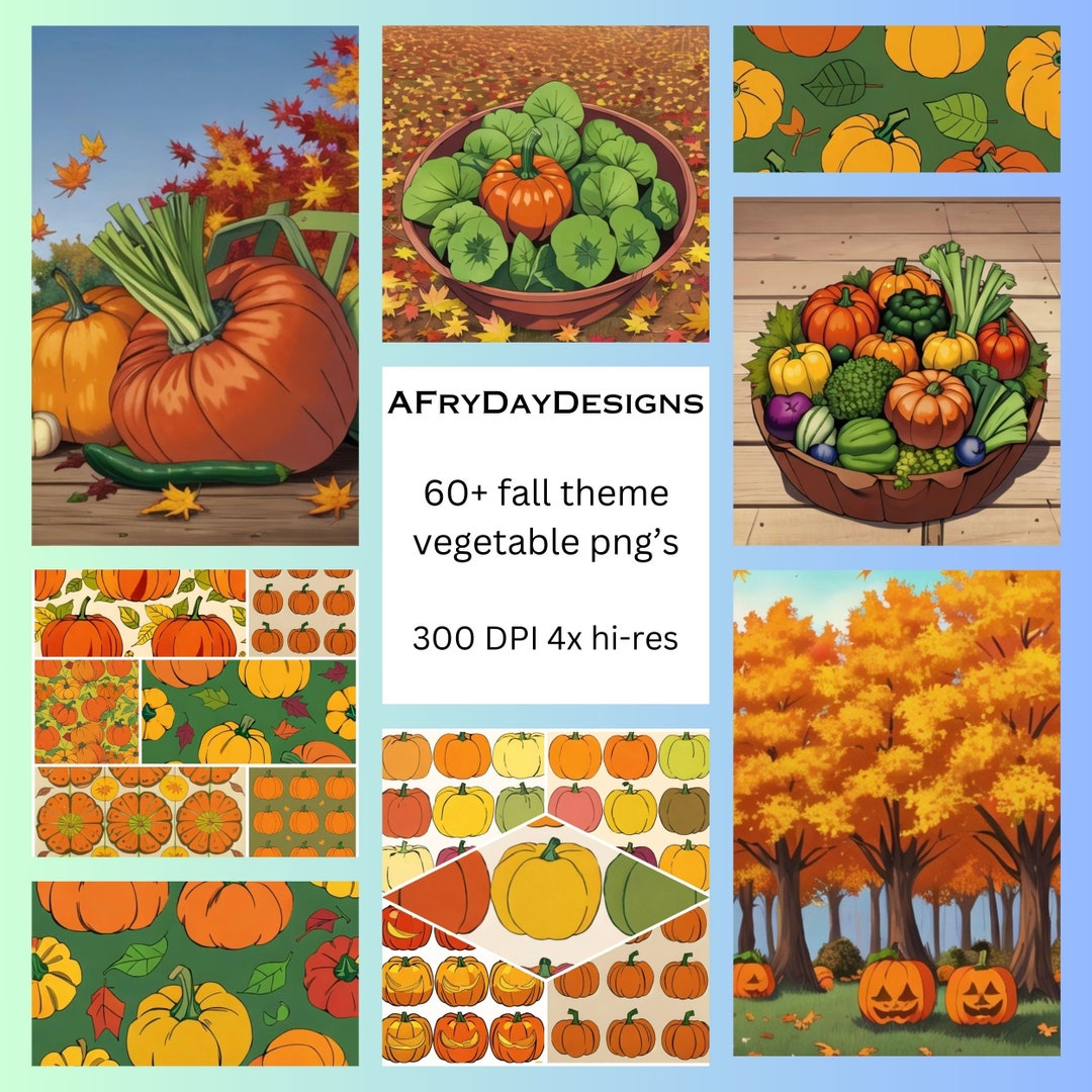 60+ Fall Vegetable Theme Clipart and Wallpaper, Digital Download ...