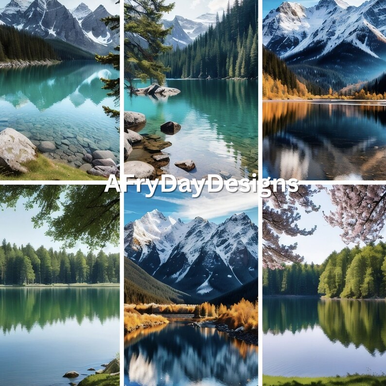 10 Mountains and Lake Digital Backdrops 3000px X 3000px, Digital ...