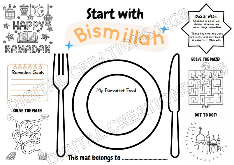 Ramadan Printable Table Mat for Kids, Ramadan Gift, Ramadan Craft ...