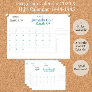 Printable Monthly Islamic Calendar Hijri 1445 1446 and Gregorian ...
