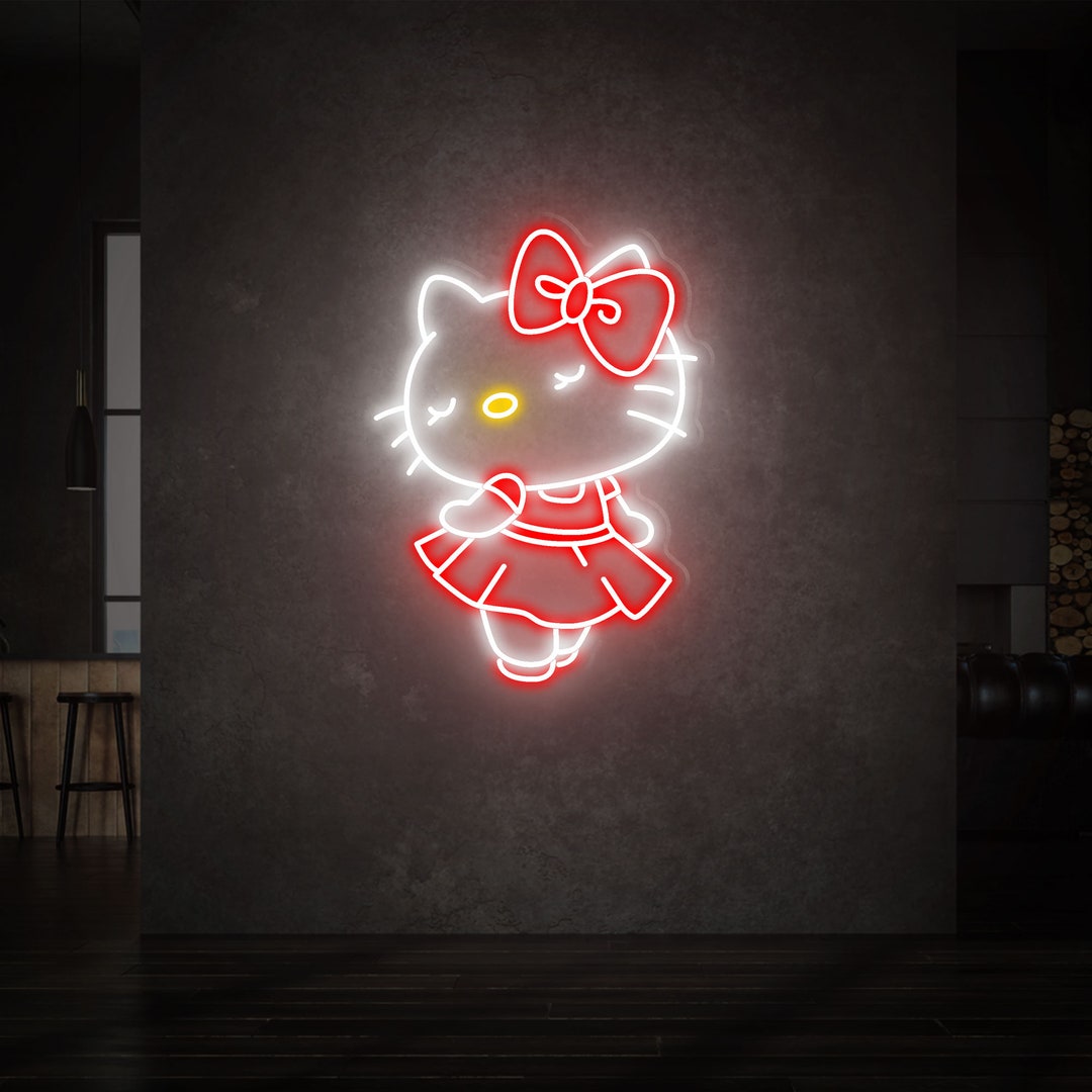 Kawaii Hello Kitty Neon Sign Hello Kitty Neon Light Cut - Etsy