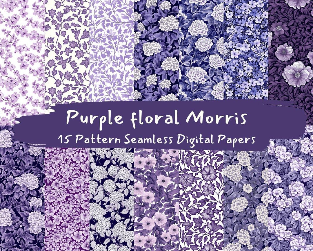 Purple Floral Morris Pattern Seamless Digital Papers - Printable ...
