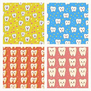 Cute Tooth Pattern Seamless Digital Papers - Printable Scrapbook Paper ...