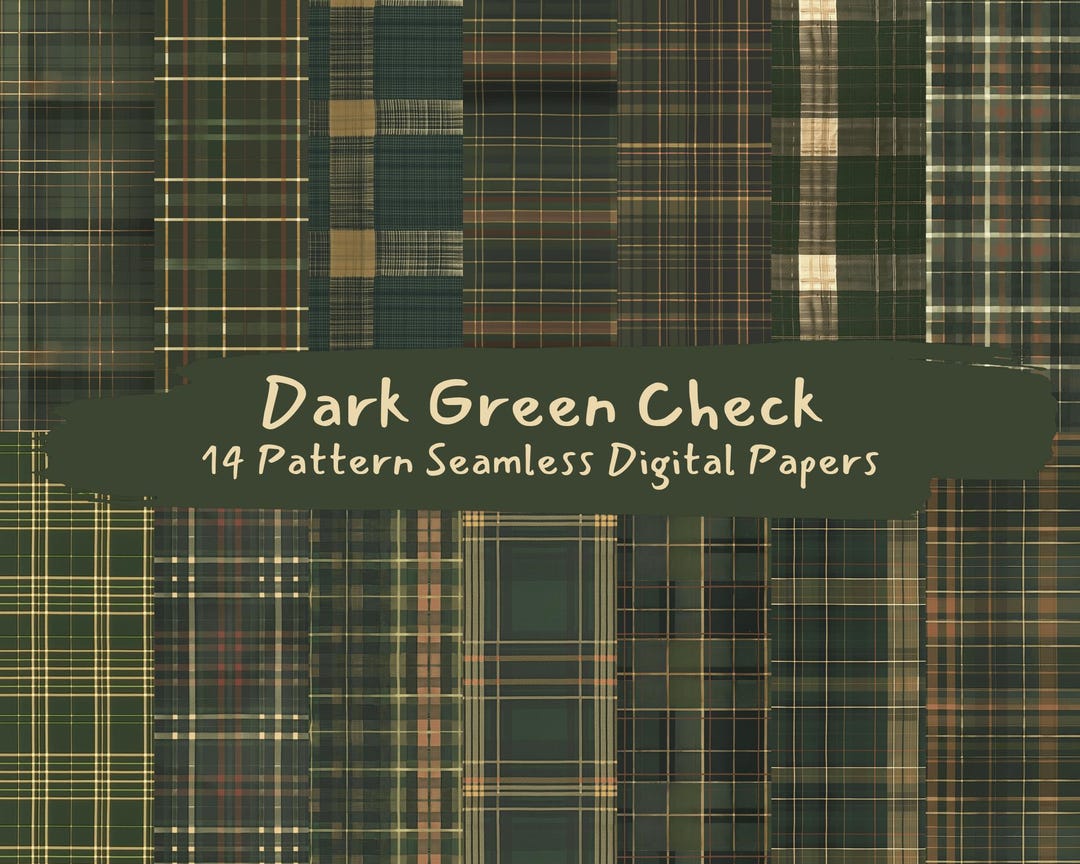 Dark Green Check Pattern Seamless Digital Papers - Printable Scrapbook ...