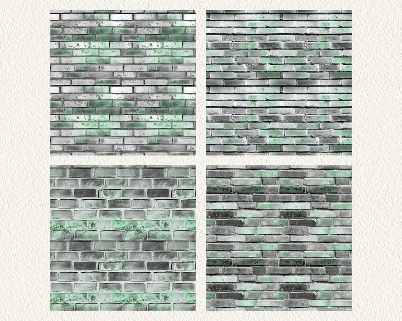 Green Brick Pattern Seamless Digital Papers - Printable Scrapbook Paper ...