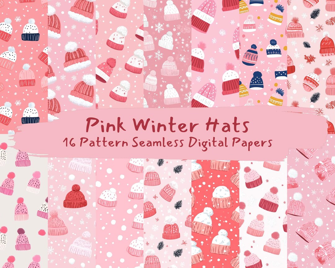 Pink Winter Hats Pattern Seamless Digital Papers - Printable Scrapbook ...