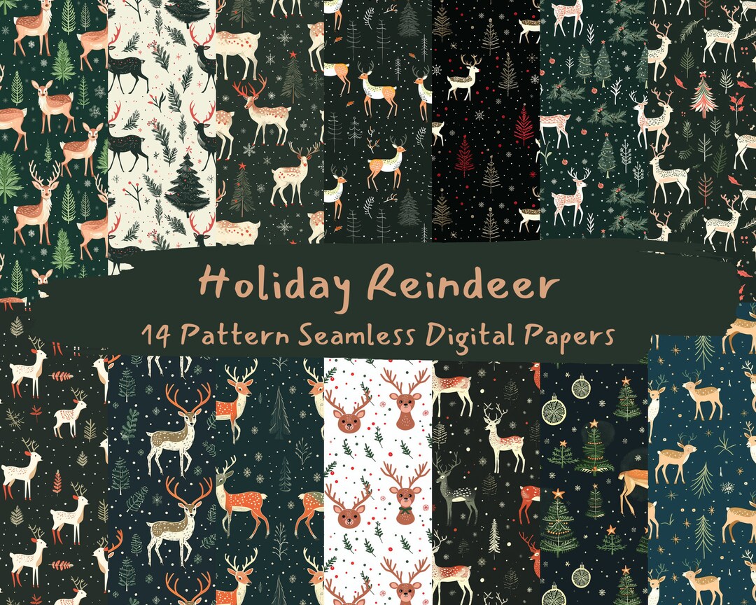 Holiday Reindeer Pattern Seamless Digital Papers - Printable Scrapbook ...