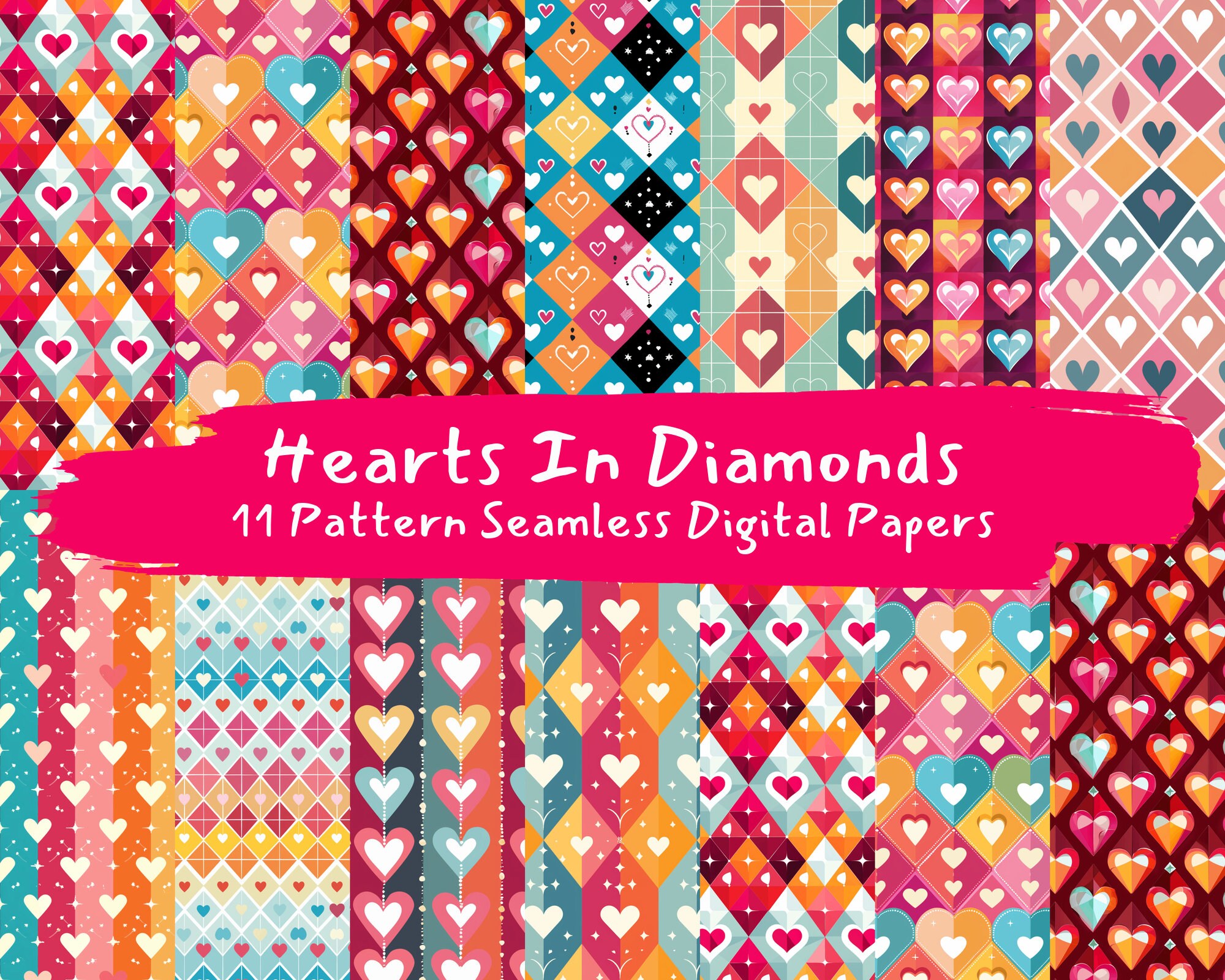 Hearts in Diamonds Pattern Seamless Digital Papers - Etsy