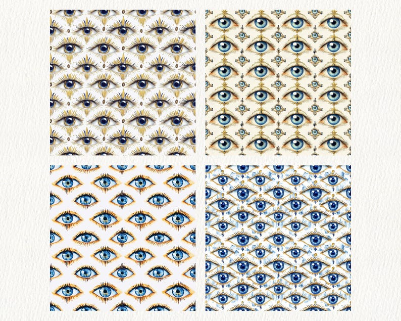 Watercolor Evil Eye Pattern Seamless Digital Papers - Printable ...