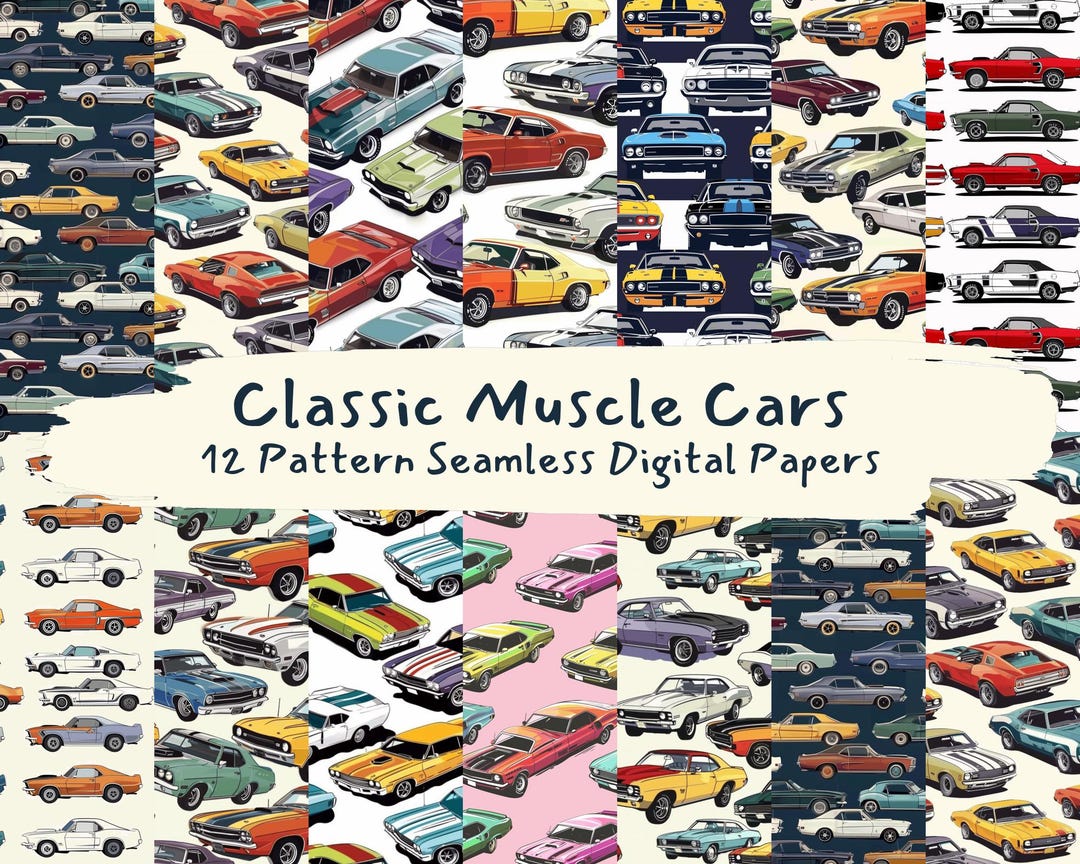 Classic Muscle Cars Pattern Seamless Digital Papers - Printable ...