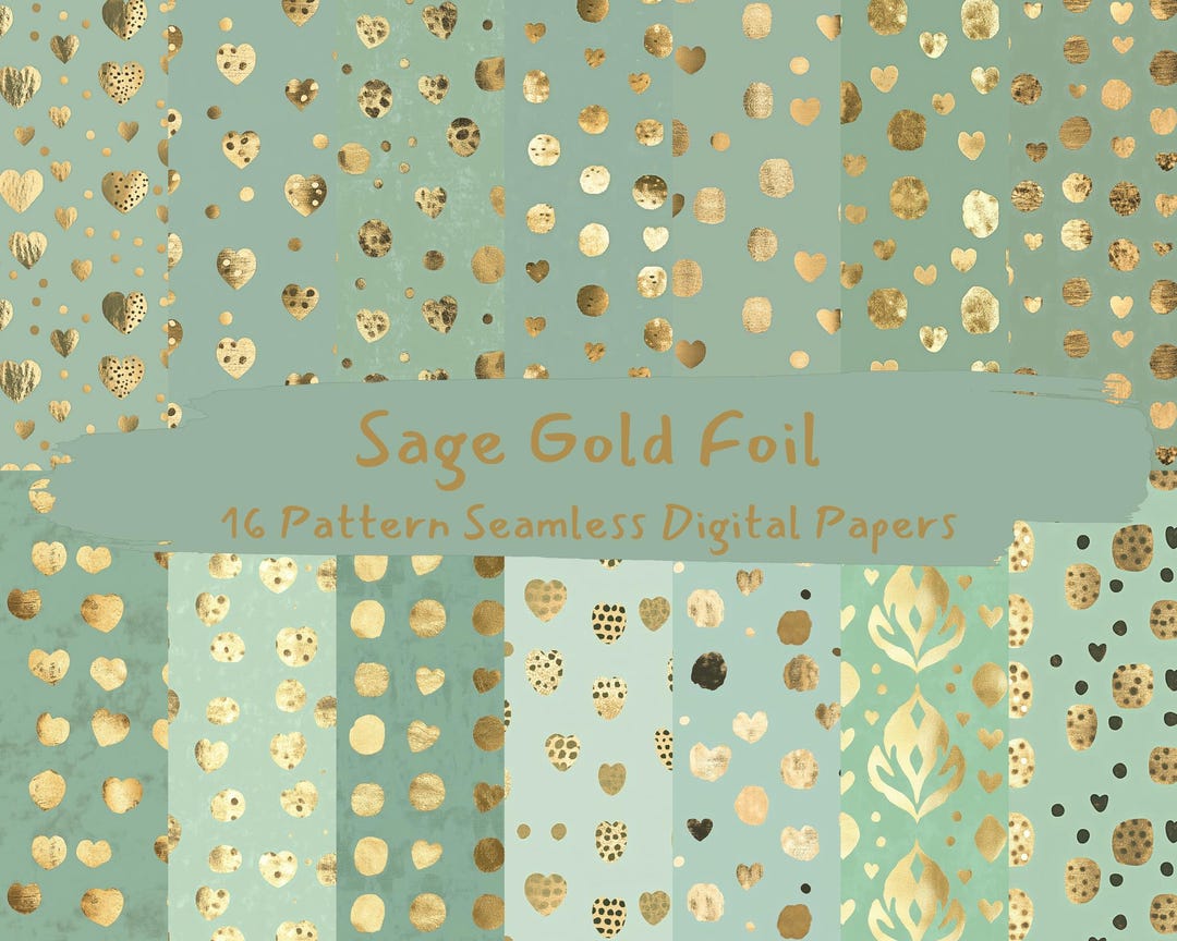 Sage Gold Foil Pattern Seamless Digital Papers - Printable Scrapbook ...