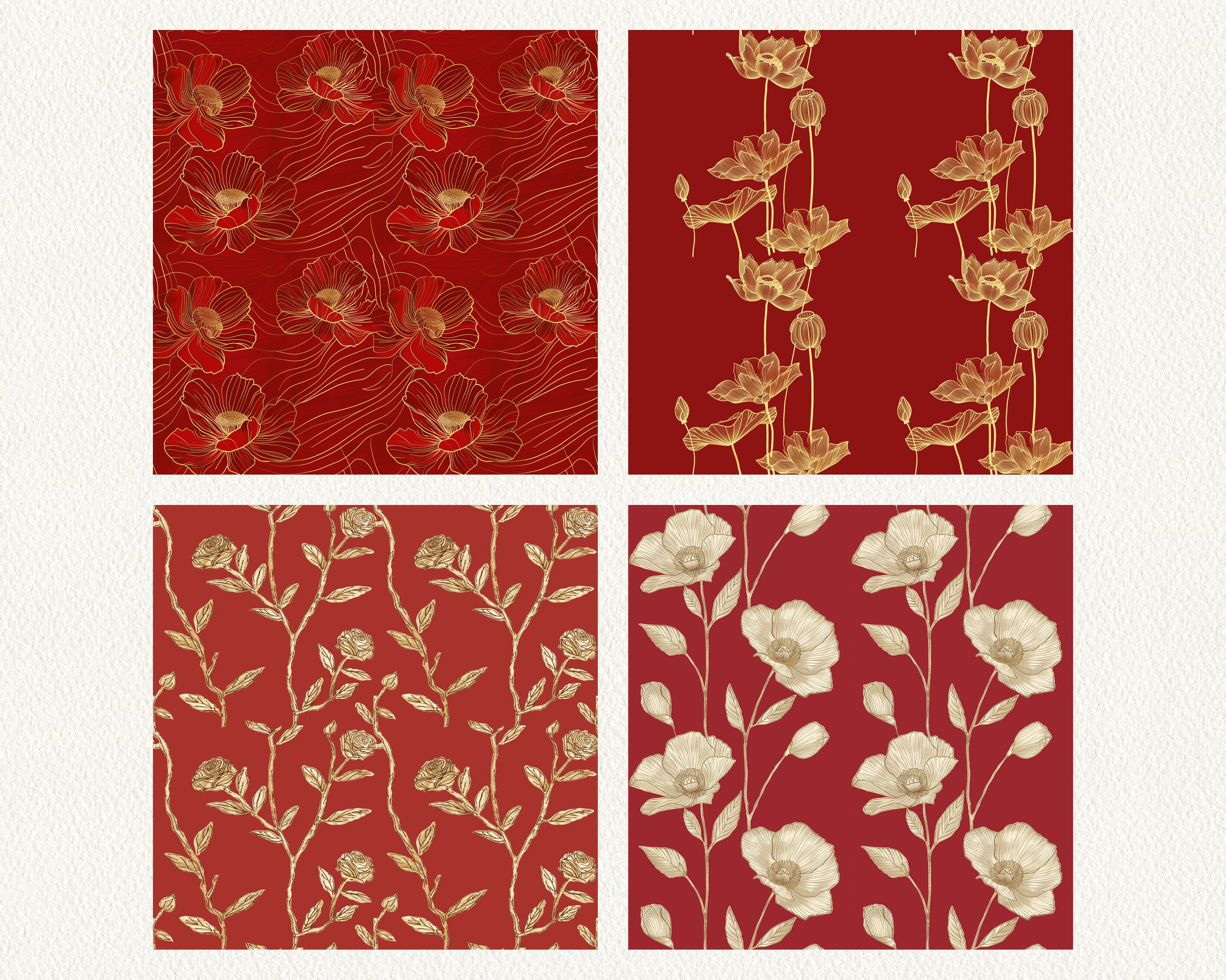 Chinese Line Flower Pattern Seamless Digital Papers Printable Scrapbook ...